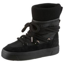 Tommy Hilfiger Damen Schn&uuml;rboots "TOMMYTECH LOGOTAPE SNOWBOOT WARM", Gr. 41, schwarz, Textil, Veloursleder, Schuhe, Plateau, Schn&uuml;rboots,