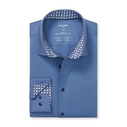 OLYMP Herren Langarmhemd "Luxor 24/Seven modern fit", blau, Gr. 45, Jersey, Obermaterial: 92% Baumwolle, 8% Elasthan, Hemden, Atmungsaktiv, Jersey,