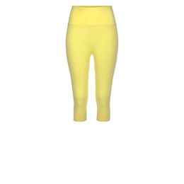 Lascana Damen Caprileggings, Gr. 36, gelb, Single Jersey, Obermaterial: 95% Baumwolle, 5% Elasthan, unifarben, Basic, Hosen, mit breitem, weichen