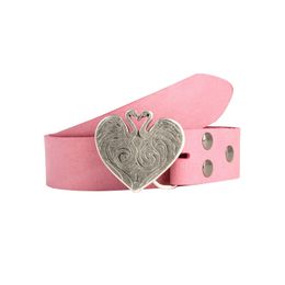 Damen Lederg&uuml;rtel, pink, Gr. 100, RETTUNGSRING G&Uuml;RTEL, unifarben, Leder, G&uuml;rtel, Schlie&szlig;e &raquo;Flamingoherz Geschlosen Silber mit Swarowski-Kristall&laquo;