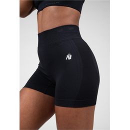 GORILLA WEAR Damen Shorts, schwarz, Gr. L, unifarben, 92% Nylon, 8% Elasthan, Hosen, mit feuchtigkeitstransportierender Beschichtung