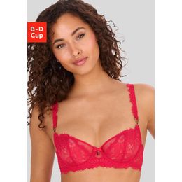 Lascana Damen Balconette-BH "Samara", Gr. 80, rot, Spitze, Obermaterial: 91% Polyamid, 9% Elasthan, BHs, mit edlen Schmuckaccessoires und h&uuml;bschem