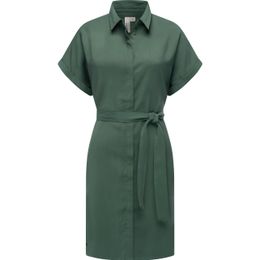 Ragwear Damen Blusenkleid "Manilla", grün, Gr. L, Material: 80% Viskose, 20% Polyester, Kleider, Kurzarm Midikleid mit Taillengürtel