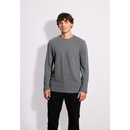 Langarmshirt Street One MEN, Herren, Gr. L (42), metal grau melange, Web, 100% Baumwolle, unifarben, normal normal, Rundhals, abgesteppt, Shirts Langarmshirt, aus reiner Baumwolle