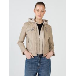 Maze Damen Lederjacke "Mico", beige, Gr. XL, Obermaterial: 100% Lammleder. Innenfutter: 100% Polyester. Kapuze: 55% Baumwolle, 45% Polyester, Jacken