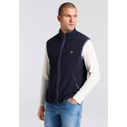 Gant Herren Fleeceweste, blau, Gr. M, unifarben, Fleece, Obermaterial: 100% Polyester, Westen, Stehkragen, Brusttasche mit Logo-Stickerei