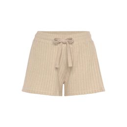 Lascana Damen Shorts, Gr. 36, beige, Rippware, Obermaterial: 56% Polyester, 41% Viskose, 3% Elasthan, meliert, unifarben, Basic, Hosen, Lounge-/