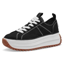 Tamaris Damen Plateausneaker "Milena", Gr. 42, schwarz, Synthetik, Textil, Schuhe, Freizeitschuh, Halbschuh, Schn&uuml;rschuh in veganer Verarbeitung