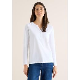 Langarmshirt Cecil, Damen, Gr. L (42), wei&szlig;, Web, 100% Baumwolle, unifarben, normal normal, Rundhals, abgesteppt, Shirts Langarmshirt, aus reiner Baumwolle