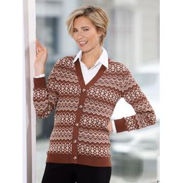 Classic Basics Damen Jacquardstrickjacke, braun, Gr. 54, gemustert, mehrfarbig, 50% Baumwolle, 50% Polyacryl, Strickjacken