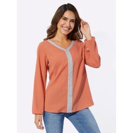 Classic Basics Damen Longbluse, orange, Gr. 46, ethno, gemustert, mehrfarbig, unifarben, 98% Polyester, 2% Elasthan, Blusen