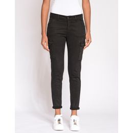 Gang Damen Cargohose "94AMELIE", schwarz, Gr. 32, unifarben, Web, Obermaterial: 64% Lyocell, 32% Baumwolle, 4% Elasthan, Hosen, mit aufgesetzten