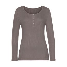 Vivance Damen Langarmshirt "mit kurzer Knopfleiste", grau, Basic, Gr. 36, unifarben, Rippware, Obermaterial: 95% Viskose, 5% Elasthan, Shirts, aus
