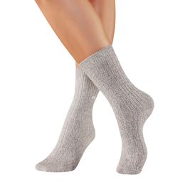 Damen Basicsocken, Copenhagen Studios, Gr. 431x taupe meliert, Baumwollmischung, melange, Socken, gerippt mit Logo Stickerei