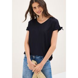 Cecil Damen T-Shirt, blau, Gr. L, unifarben, Web, Obermaterial: 100% Viskose, Shirts, Blusenshirt mit gerundetem V-Ausschnitt