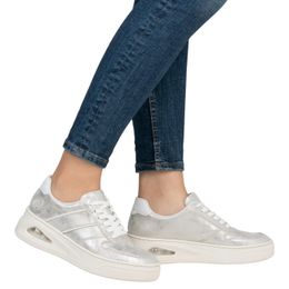 Rieker Damen Plateausneaker, Gr. 37, bunt, Lederimitat, metallic, Schuhe, Schn&uuml;rschuh, Halbschuh, Freizeitsneaker mit Rieker Air Ausstattung