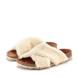 Lascana Damen Hausschuh "Mule, Sandale, offener Schuh, Pantolette", Gr. 36, beige, Obermaterial: 100% Synthetik. Decksohle: 100% Rindsleder. Futter: