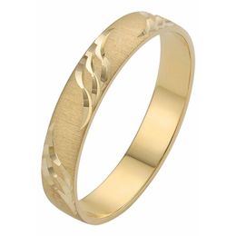Firetti Damen Trauring "Schmuck Geschenk Gold 375 Hochzeit Ehering "LIEBE" Welle", 17, ohne Brillant, Gelbgold 375, 4mm, gold, Gelbgold 375,