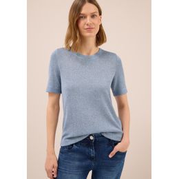 Cecil Damen T-Shirt, blau, Gr. M, unifarben, Jersey, Obermaterial: 60% Viskose, 40% Polyester, Shirts, in feiner Strick Optik