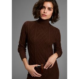 Laura Scott Damen Strickkleid, braun, Gr. 44, Zopfmuster, clean, unifarben, Strick, Obermaterial: 50% Baumwolle, 50% Polyacryl, Kleider, mit