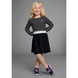 Kangaroos M&auml;dchen Jerseykleid "Ringelkleid f&uuml;r kleine M&auml;dchen", schwarz, Gr. 128, geringelt, mehrfarbig, metallisierte Fasern, Single Jersey,