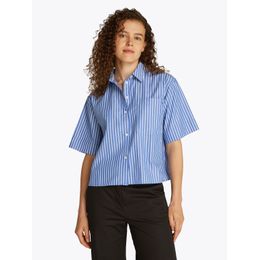Tommy Hilfiger Damen Kurzarmshirt "POPLIN BOXY SHORT S/S SHIRT"stacking, verona blau, Gr. 32, unifarben, Web, Obermaterial: 100% Baumwolle, Shirts,