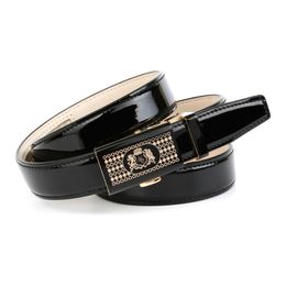 Anthoni Crown Damen Lederg&uuml;rtel, schwarz, Gr. 90, unifarben, Leder, G&uuml;rtel, mit goldfarbener, gemusterter Glas-Schlie&szlig;e
