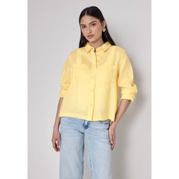 Damen Langarmbluse, gelb, Gr. 46, STREET ONE STUDIO, unifarben, Web, 100% Leinen, Blusen, mit Brusttaschen