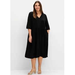 sheego Damen A-Linien-Kleid "Blusenkleid", schwarz, Gr. 44, unifarben, Web, 100% Viskose, Kleider