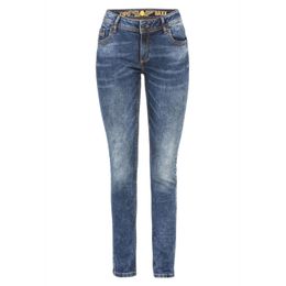 Cipo & Baxx CIPO & BAXX Damen Slim-fit-Jeans "Jeans", blau, Gr. 29, unifarben, 98% Baumwolle, 2% Elasthan, Jeans, Mit trendigen Ziern&auml;hten, WD441