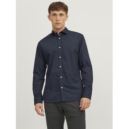 Jack & Jones JACK & JONES Herren Langarmhemd "JJJOE SHIRT LS PLAIN", blau, Gr. L, unifarben, Web, Obermaterial: 65% Polyester, 35% Baumwolle, Hemden