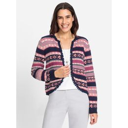 Inspirationen Damen Strickjacke, blau, Gr. 50, gemustert, mehrfarbig, 50% Baumwolle, 50% Polyacryl, Strickjacken