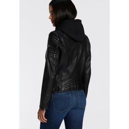 Mauritius Damen Bikerjacke "SAMINA", schwarz, Gr. XL, unifarben, Obermaterial: 100% Schafsleder. Futter: 100% Baumwolle. Kapuze: 55% Baumwolle, 45%