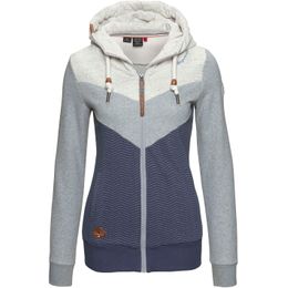 Ragwear Damen Sweatjacke "TREGA ZIP O", blau, Gr. XXXL, bedruckt, colorblocking, kontrastfarbene Details, mehrfarbig, Sweatware, Obermaterial: 70%