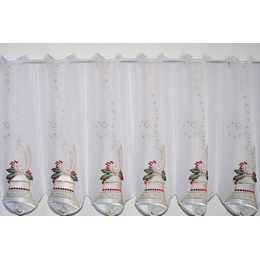 Scheibengardine, B:128cm H:40cm, bunt, Stickereien Plauen, Voile, Polyester, K&uuml;che, Gardinen, "Glockenzauber", mit echter Plauener Spitze Stickerei
