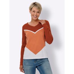 Classic Basics Damen Strickpullover "Langarm-Pullover", orange, Gr. 46, gemustert, mehrfarbig, 100% Polyacryl, Pullover