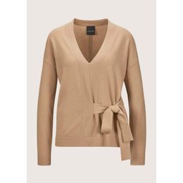 Madeleine Mode MADELEINE Damen Longpullover "Pullover V-Pullover mit Bindeband"caramel, melange, Gr. 44, Obermaterial: 90% Schurwolle WV. 10% Kaschmir WS., Pullover