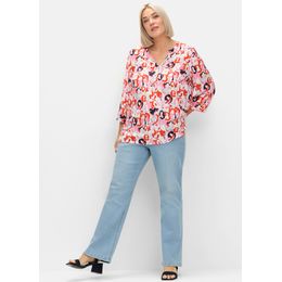 sheego Damen Longbluse, blau, Gr. 56, gemustert, 100% Viskose, Blusen