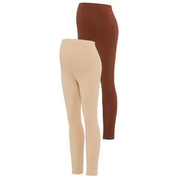 Neun Monate Damen Umstandshose "2 St&uuml;ck Umstands-Hosen f&uuml;r Schwangerschaft und Stillzeit", braun, Basic, Gr. 44, mehrfarbig, unifarben, Jersey,
