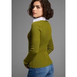 Laura Scott Damen V-Ausschnitt-Pullover, gr&uuml;n, Gr. 48, unifarben, Feinstrick, Obermaterial: 70% Viskose, 30% Polyamid, Pullover, Feinstrickpullover