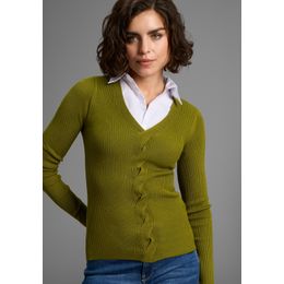 Laura Scott Damen V-Ausschnitt-Pullover, gr&uuml;n, Gr. 40, unifarben, Feinstrick, Obermaterial: 70% Viskose, 30% Polyamid, Pullover, Feinstrickpullover