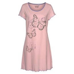 Vivance Dreams Damen Nachthemd, Gr. 32, rosa, Single Jersey, Obermaterial: 100% Baumwolle, bedruckt, Kleider, mit Schmetterling Motiv