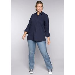 sheego Damen Longbluse, blau, Gr. 54, unifarben, 70% Baumwolle, 27% Polyamid, 3% Elasthan, Blusen