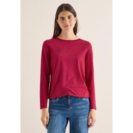 Langarmshirt Cecil, Damen, Gr. L (42), beaujolais rot, Web, 80% Baumwolle, 20% Polyester, gestreift, normal normal, U-Boot-Ausschnitt, abgesteppt, Shirts Langarmshirt, im soften Baumwoll-Mix