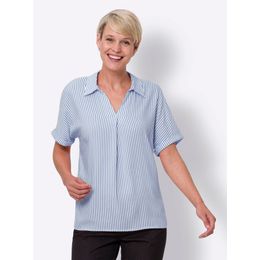 Classic Basics Damen Schlupfbluse, blau, Gr. 44, gemustert, mehrfarbig, 100% Viskose, Blusen
