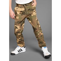 Kidsworld M&auml;dchen Cargohose "in coolen Tarnfarben", beige, Gr. 170, bedruckt, Twill, Obermaterial: 98% Baumwolle, 2% Elasthan, Hosen, mit l&auml;ssigen