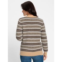 Inspirationen Damen Jacquardstrickjacke, braun, Gr. 44, gemustert, mehrfarbig, meliert, 61% Polyacryl, 34% Polyamid, 5% Wolle, Strickjacken