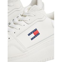 Tommy Jeans Damen Keilsneaker "TJW RETRO BASKET FLATFORM", Gr. 36wei&szlig;, Leder, Lederimitat, Schuhe, Plateau, Freizeitschuh, Schn&uuml;rschuh, mit