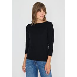 3/4-Arm-Shirt CECIL, Damen, Gr. L (42), schwarz, Web, 100% Baumwolle, unifarben, comfort fit normal, U-Boot-Ausschnitt, abgesteppt, Shirts, mit 3/4 Ärmeln