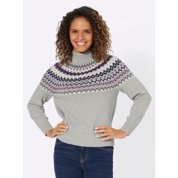Casual Looks Damen Norwegerpullover "Pullover", blau, Gr. 38, gemustert, mehrfarbig, 86% Baumwolle, 14% Polyacryl, Pullover